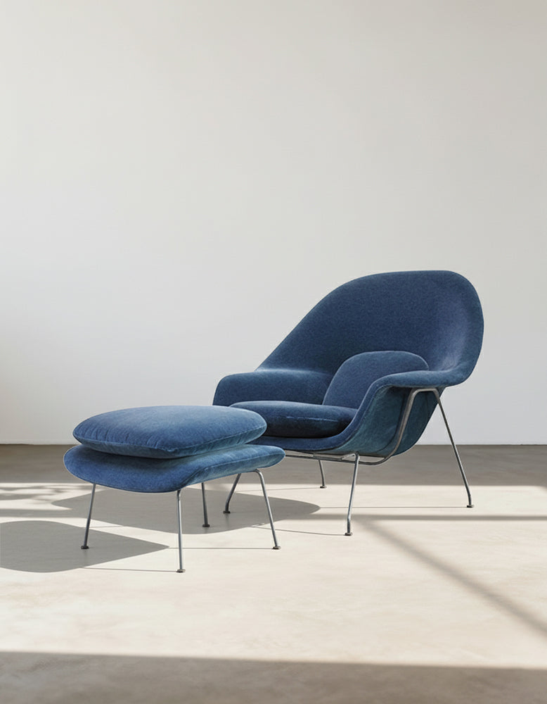 Womb Style Chair & Ottoman In Premium Velvet or Linen, Dark Blue – DC ...