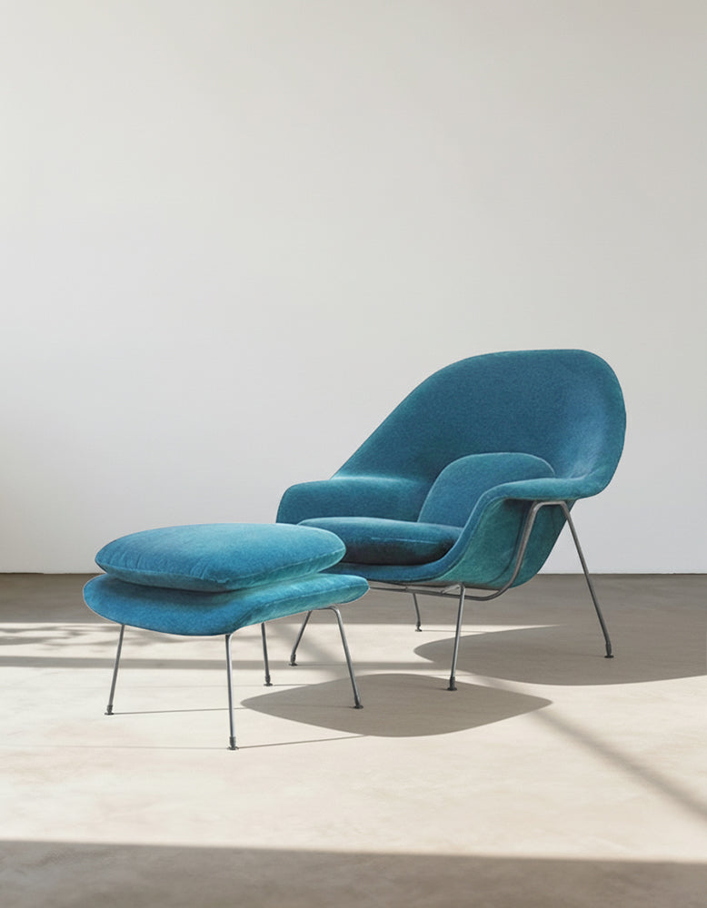 Classic Womb Chair & Ottoman, In Premium Velvet or Linen, Sky Blue – DC ...