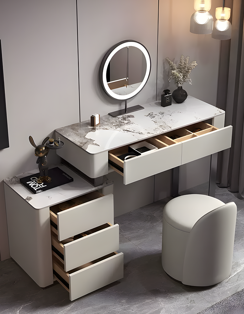 Paulina Modern Dressing Table With Drawers & LED Light, Solid Wood – DC ...