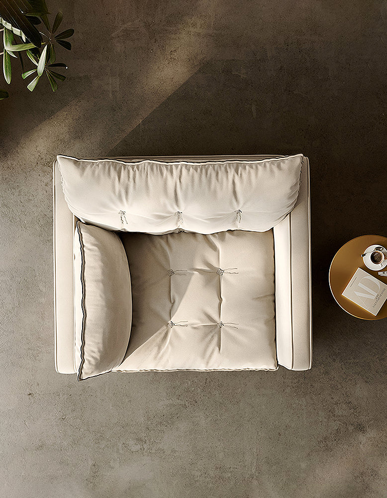 Bhatia Swivel Snuggle Chair, Swivel Armchair, Beige – DC Concept