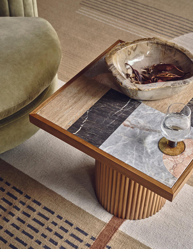 D'Souza Square Side Table, Solid Wood & Marble – DC Concept