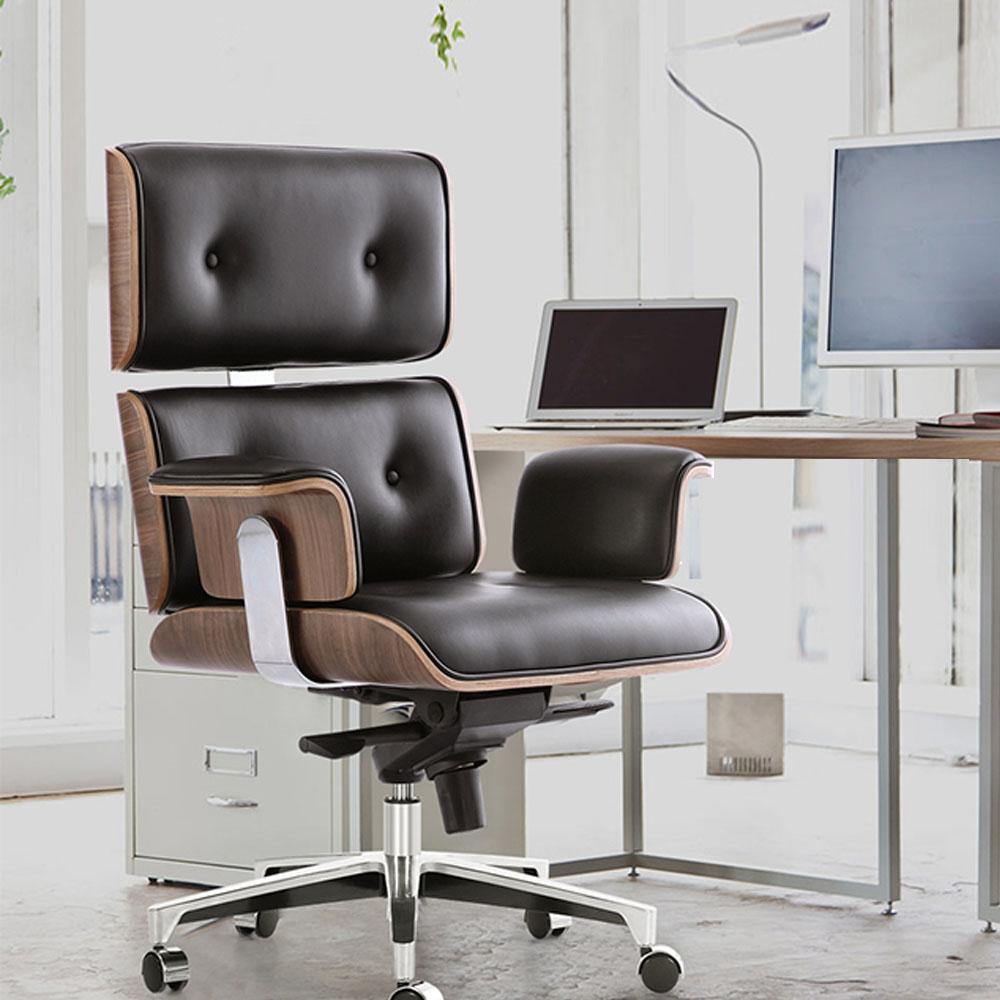 Modern E69 High Back Office Chair Black Premium Leather/ Walnut – DC ...
